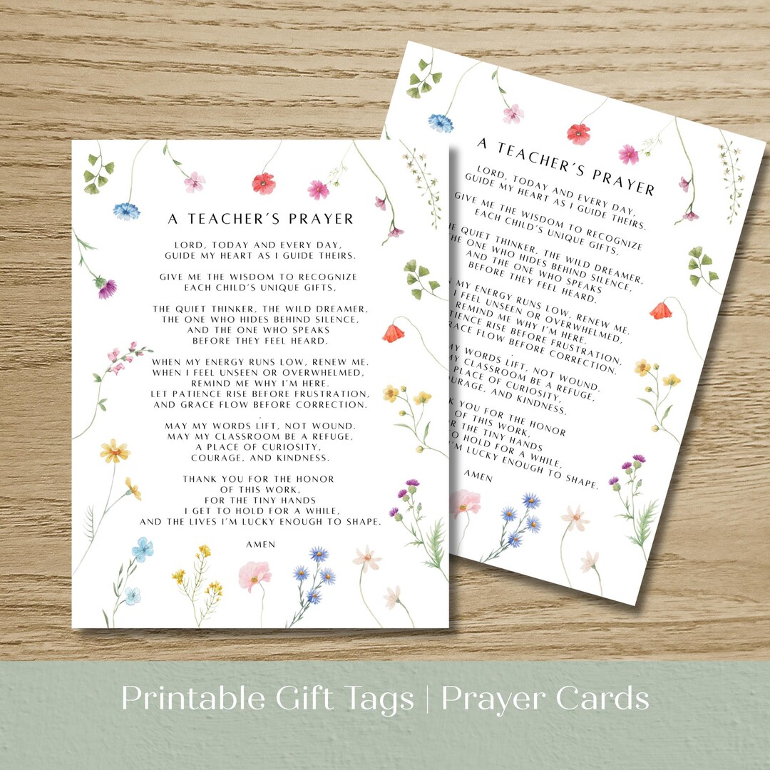 Teacher Prayer Gift Tags, Printable Teacher Prayer Cards, Christian ...