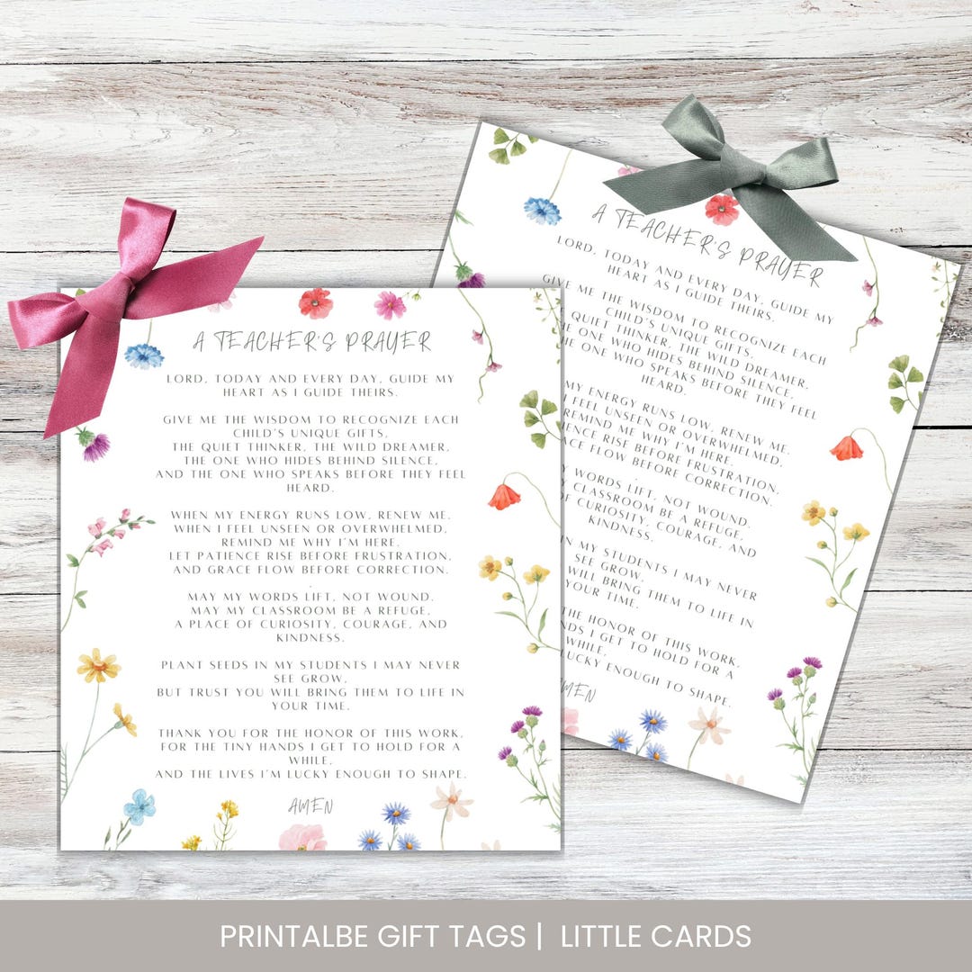 Teacher Prayer Gift Tags Printable Faith-based Thank You Tags for ...