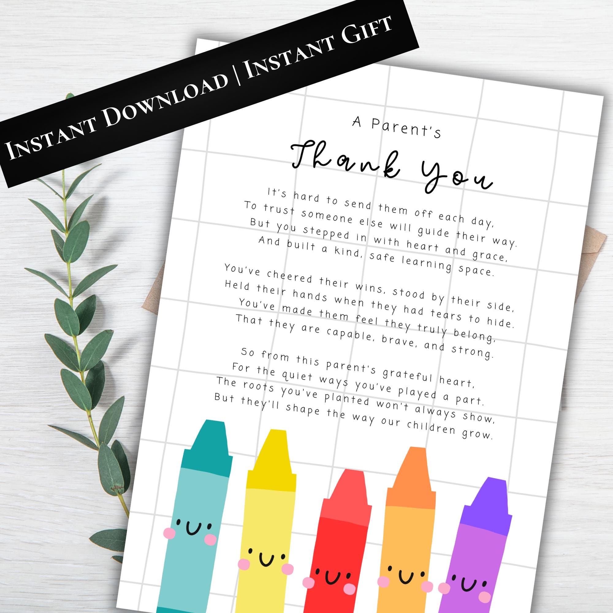 Parent Thank You Card Printable | Appreciation Card From Parents ...