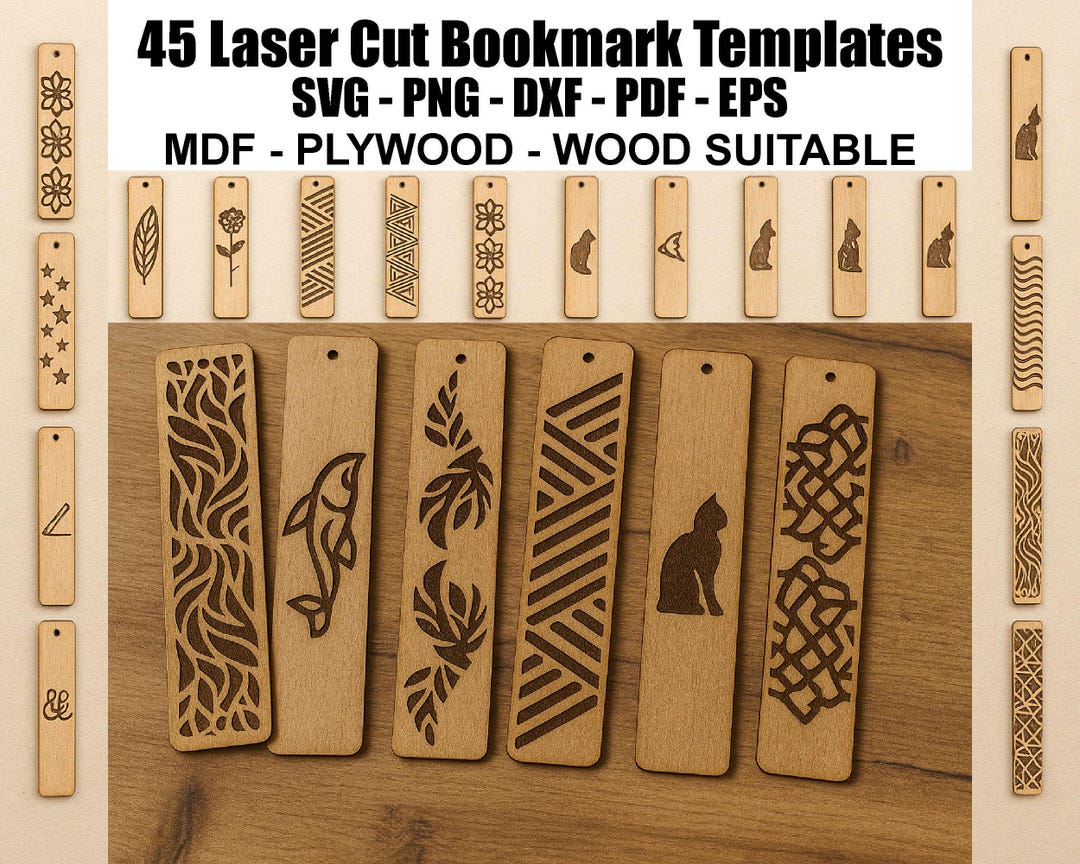 45 Laser Cut Bookmark Templates - CNC / Laser Engraving Files - 1.6"x6 ...