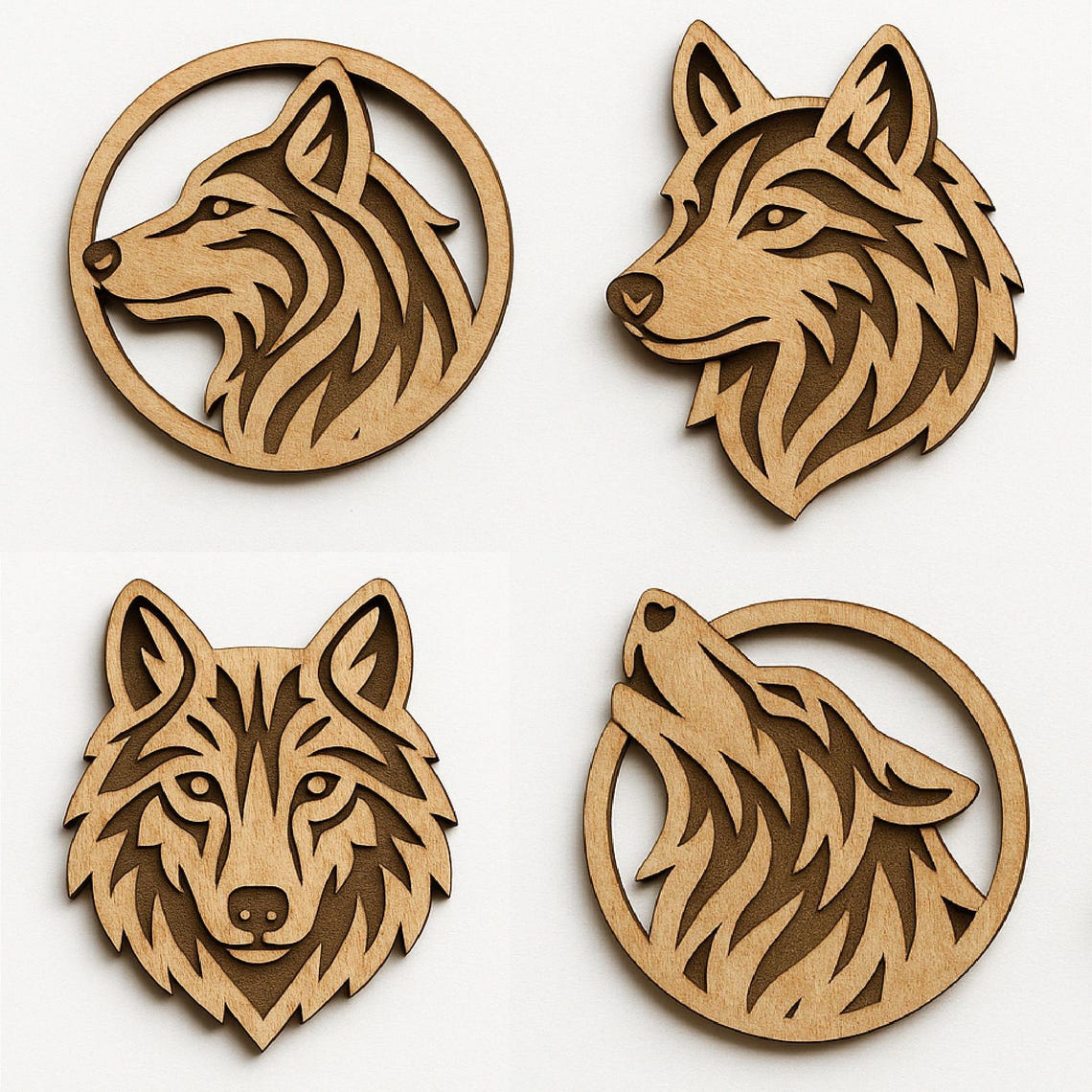 Wolf Design Coasters - Laser Cut Wood Decor - 20 Wildlife Templates - Etsy