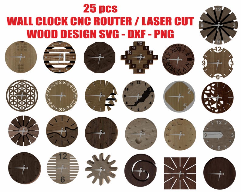 25 Wall Clock Face Templates - Laser Cut & CNC Router Designs Mdf ...