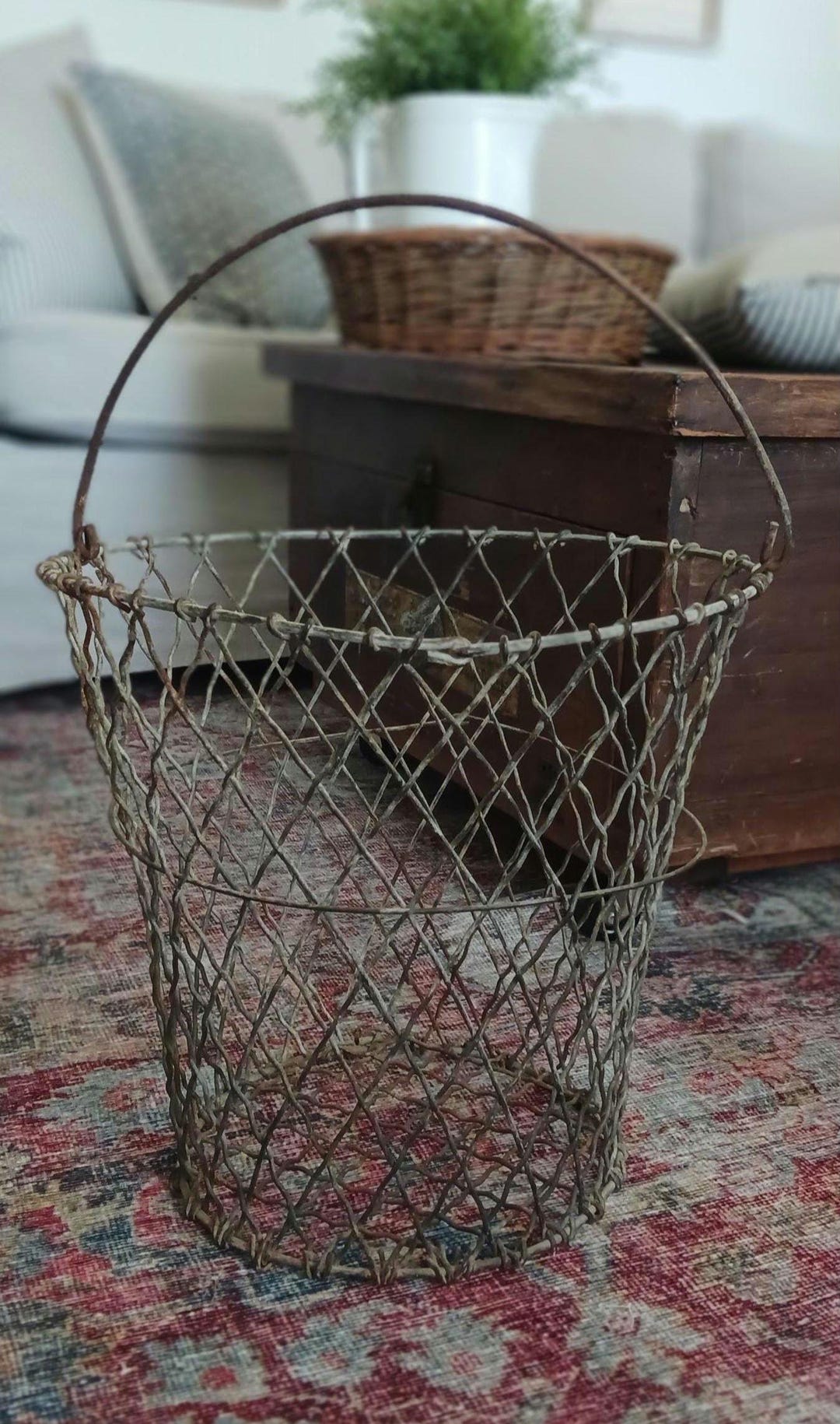 Vintage Industrial Crinkle Wire Basket With Handle - Etsy