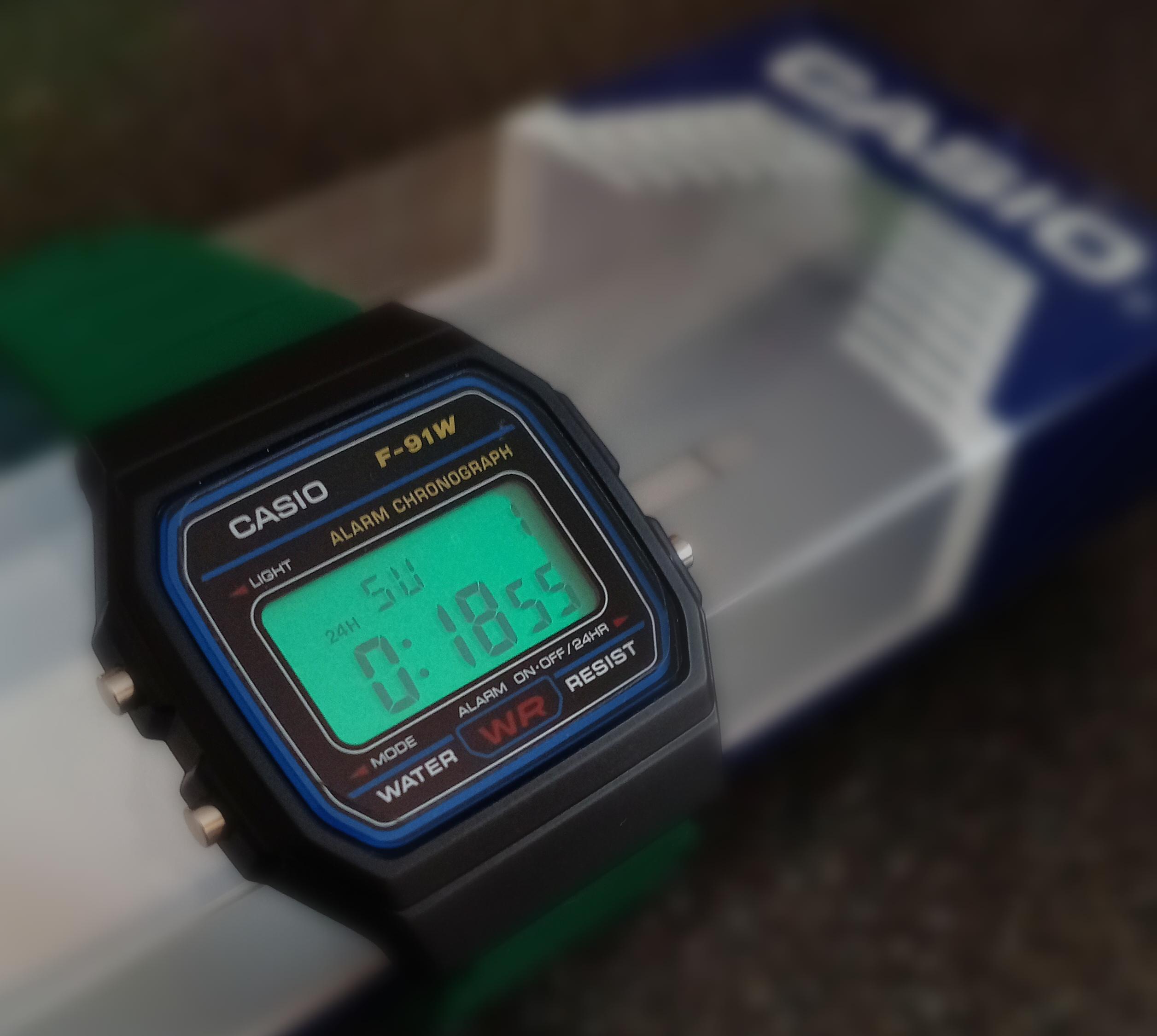 Custom Casio F91W Digital Watch: Green Strap, Display & LED - Etsy