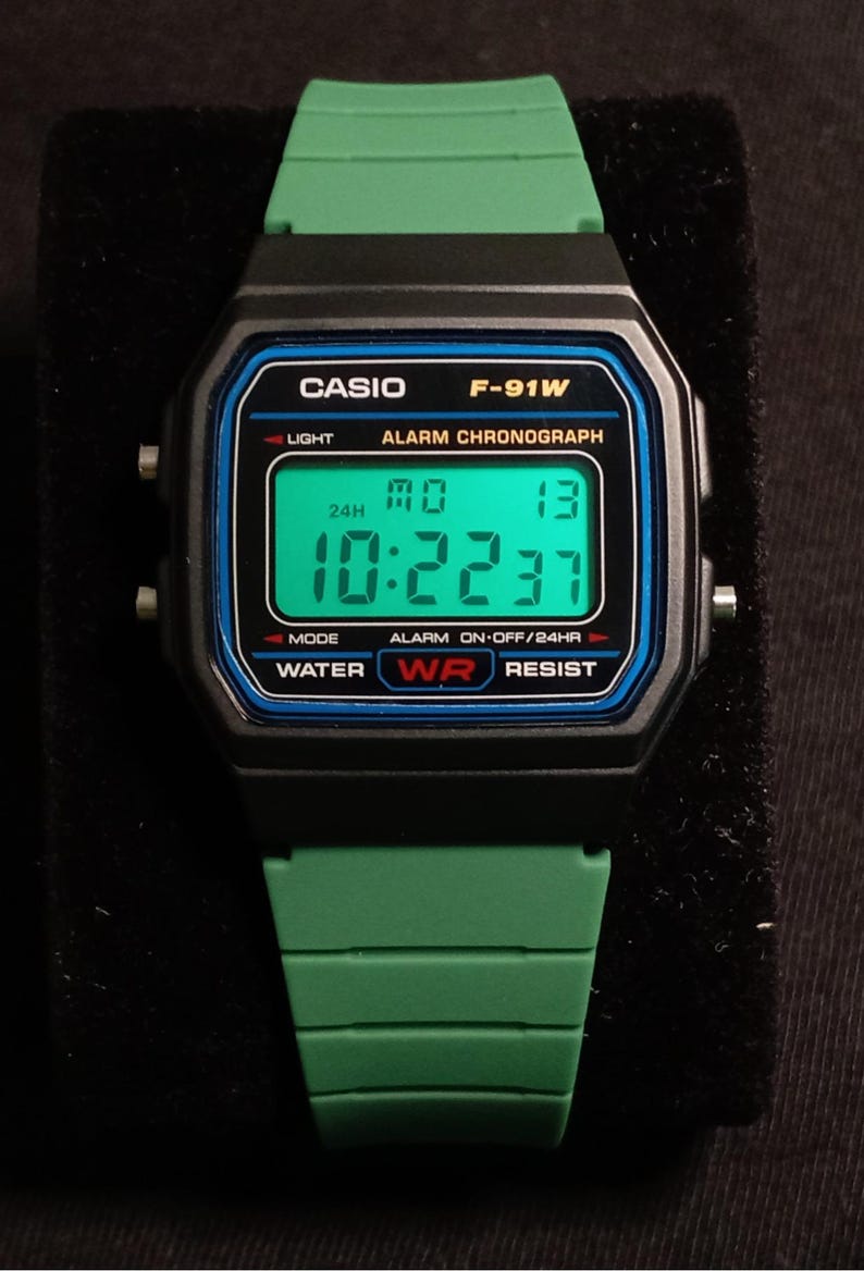 Custom Casio F91W Digital Watch: Green Strap, Display & LED - Etsy