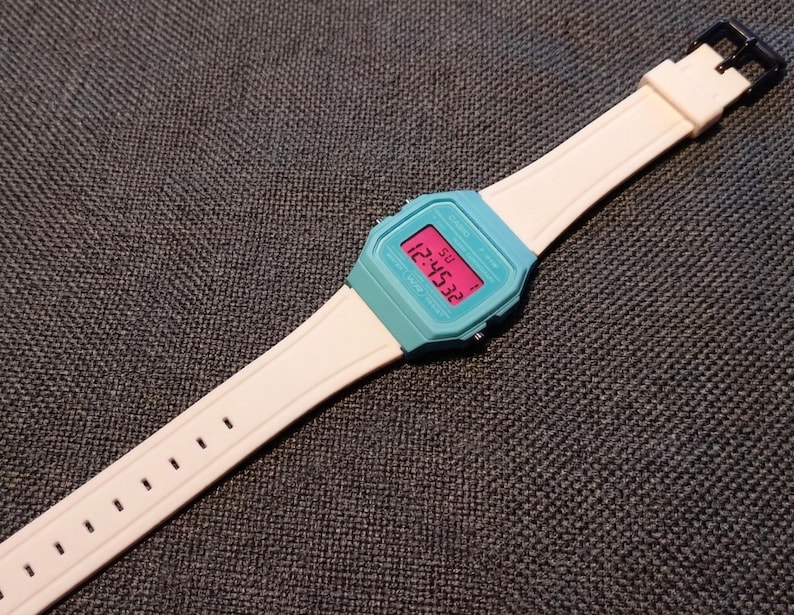 Custom Casio F91W Digital Watch (F-91WC-2AEF): Blue Case, White Strap ...