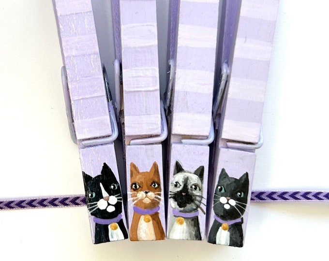 CAT CLOTHESPINS Hand Painted Clothespin Magnet Siamese Cat Chip Clip ...