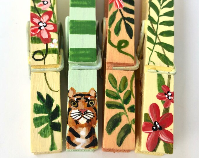 TIGER CLOTHESPINS Hand Painted Jungle Magnets Chip Clip Desk - Etsy