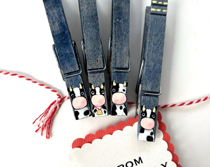 COW CLOTHESPINS Painted Clothespins Cow Magnets Farm Party Theme ...