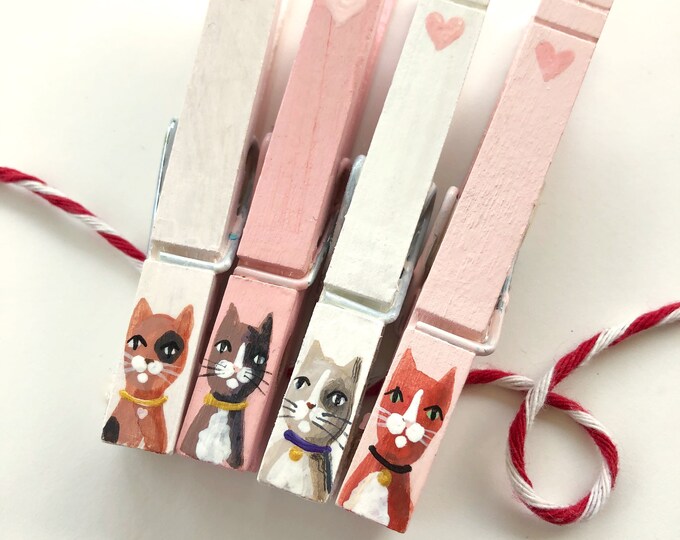 CAT CLOTHESPINS Hand Painted Clothespin Magnet Cat Chip Clip - Etsy