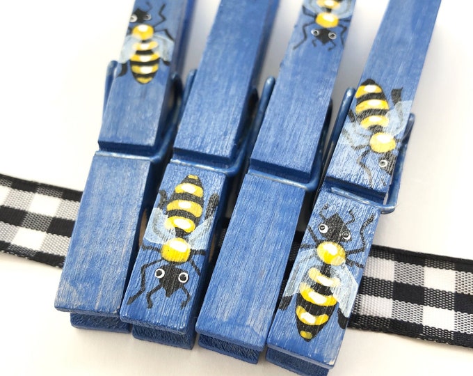HONEY BEE CLOTHESPINS Hand Painted Magnetic Clothespins Bees Chip Clips ...