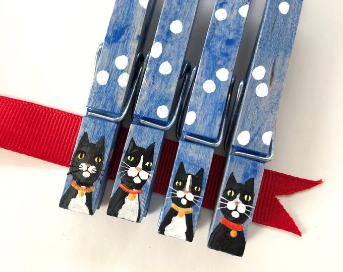CAT CLOTHESPINS Hand Painted Clothespin Magnet Black Cat Chip - Etsy