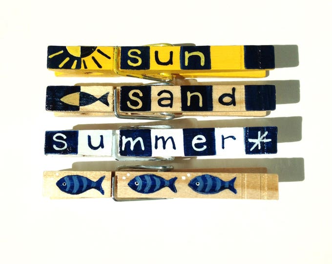 SUMMER BEACH CLOTHESPINS Hand Painted Magnet Pegs Sun Sand - Etsy