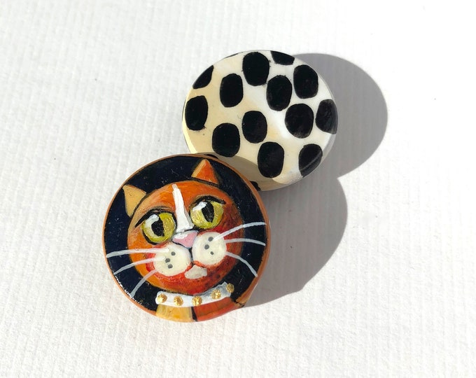 CAT MAGNETS Hand Painted Magnet Set Orange Tabby Cat Green Eyes Teacher ...