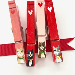 CAT CLOTHESPINS Hand Painted Clothespin Magnet Cat Chip Clip Hearts ...