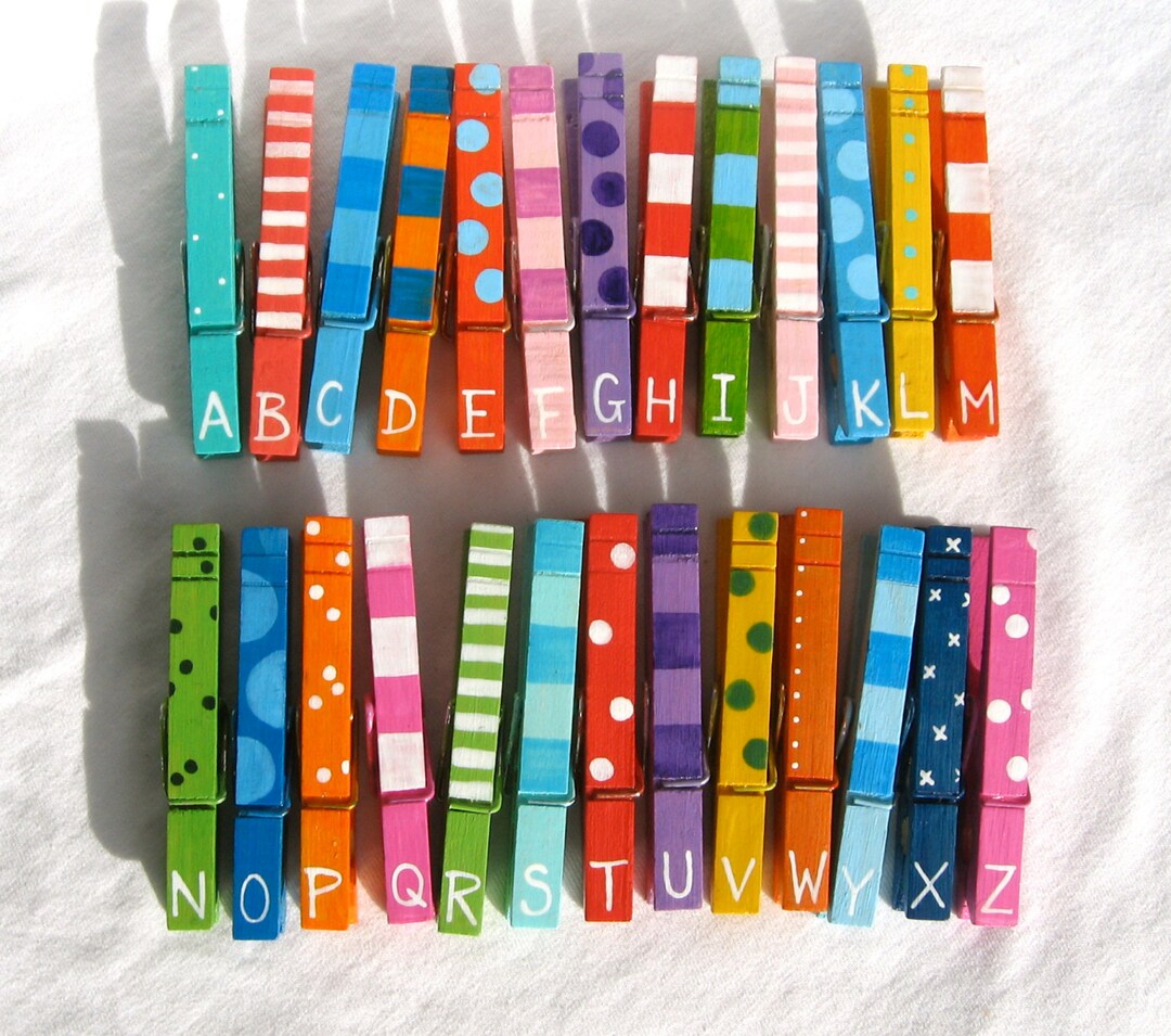 PAINTED CLOTHESPINS Alphabet Classroom Clothespins Numbered Teacher ...