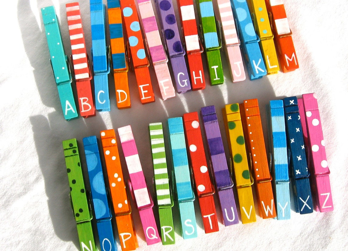 PAINTED CLOTHESPINS Alphabet Classroom Clothespins Numbered - Etsy