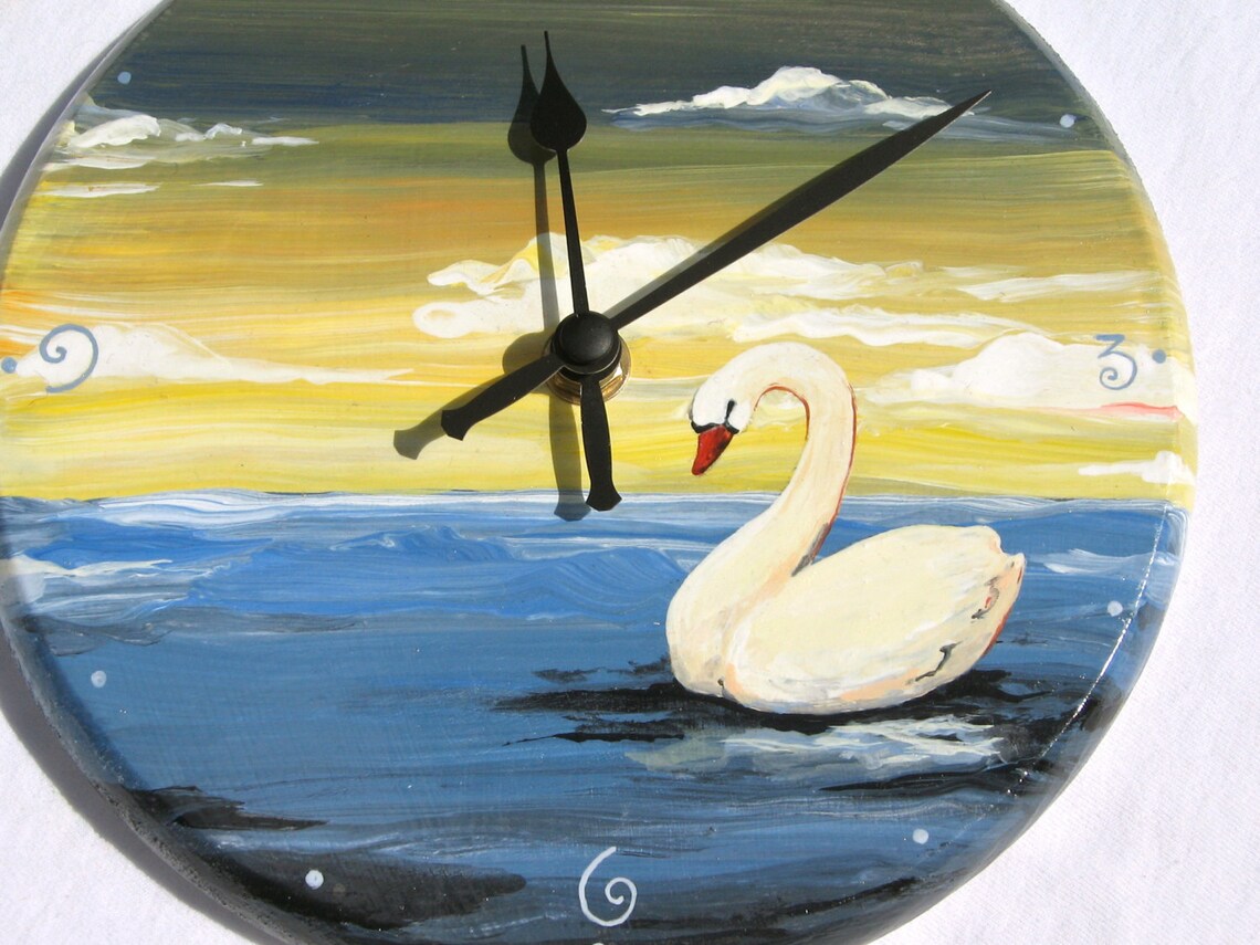 SWAN CLOCK Hand Painted Clock Swan Decor Nursery Decor Baby | Etsy