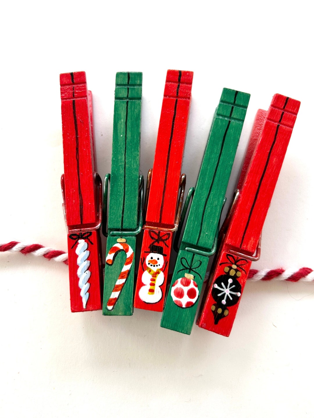 CHRISTMAS Clothespins Vintage Ornament Hand Painted Magnet Gift Topper ...