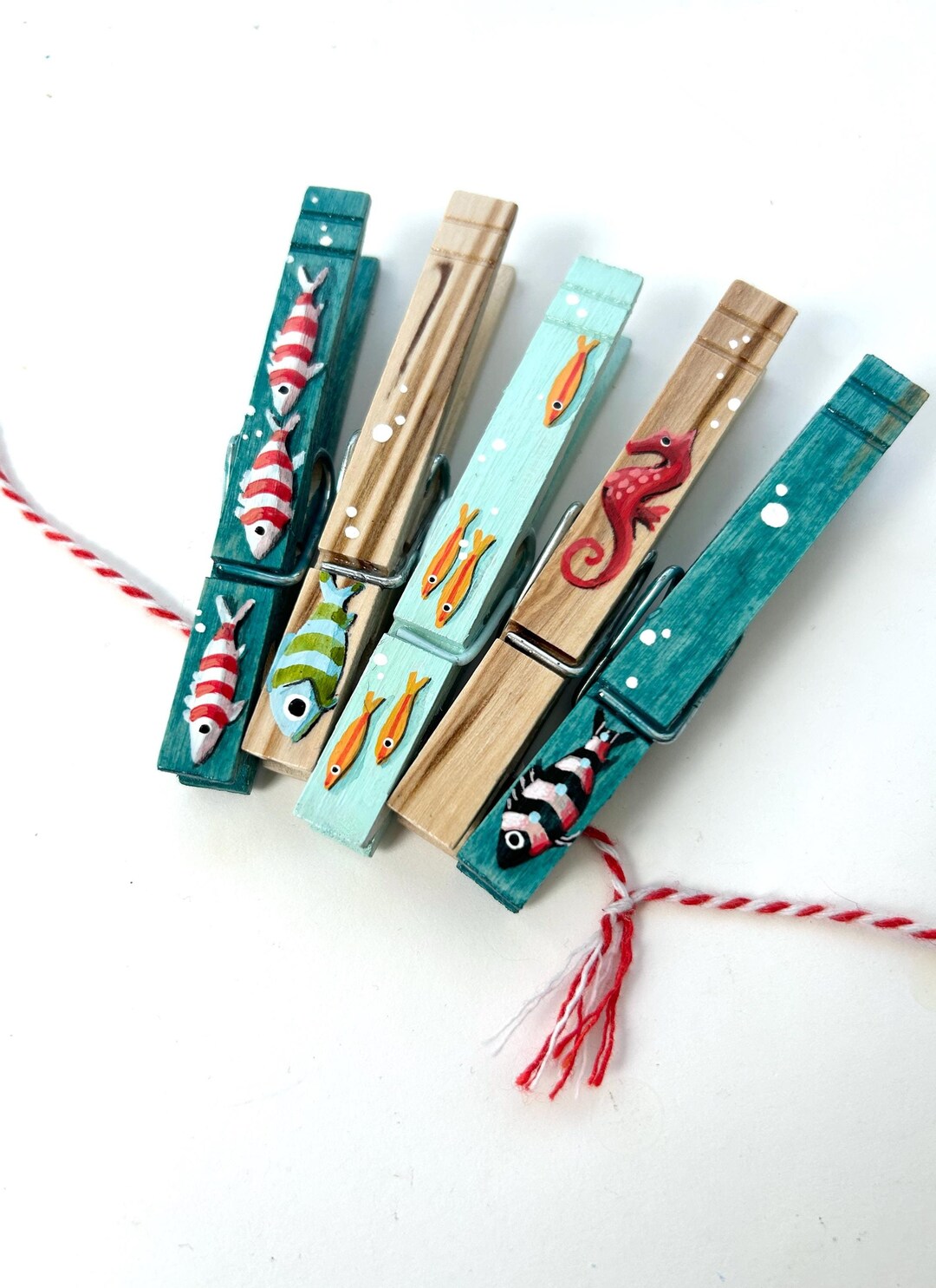 SEA CREATURE Clothespins Hand Painted Magnetic Wooden Clothespin ...