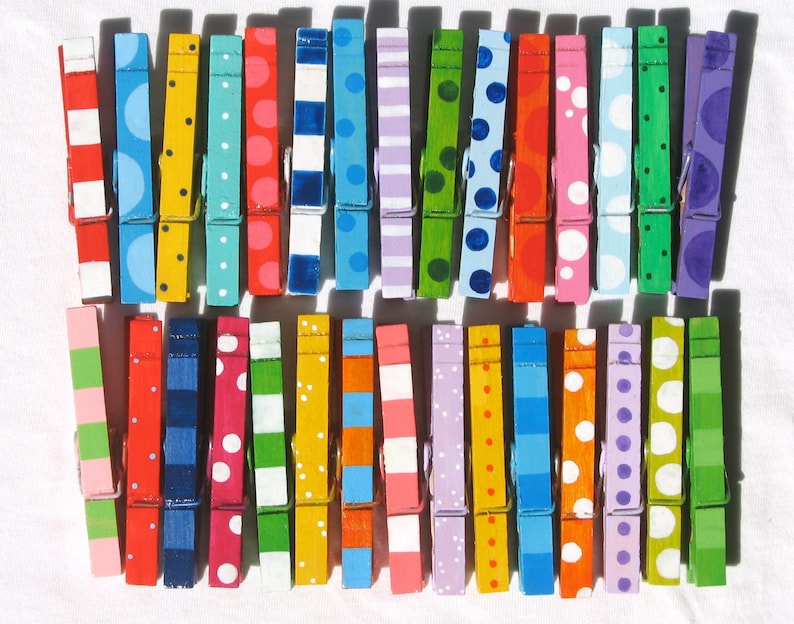PAINTED CLOTHESPINS Colorful Patterns Hand Painted Stripes - Etsy