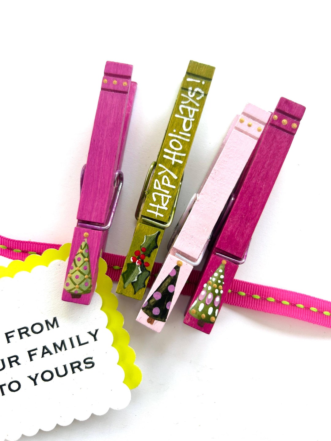 Christmas Clothespins Hand Painted Magnetic Christmas Trees Holiday ...