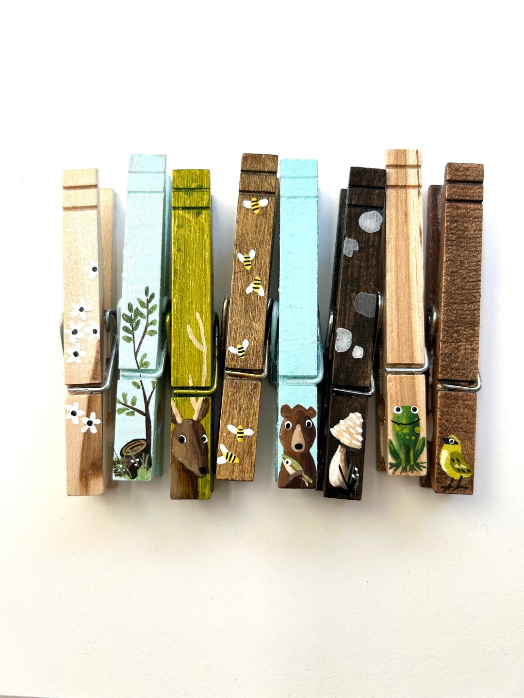 WOODLAND CLOTHESPINS Painted Clothespin Woodland Baby Nursery Deer Frog ...