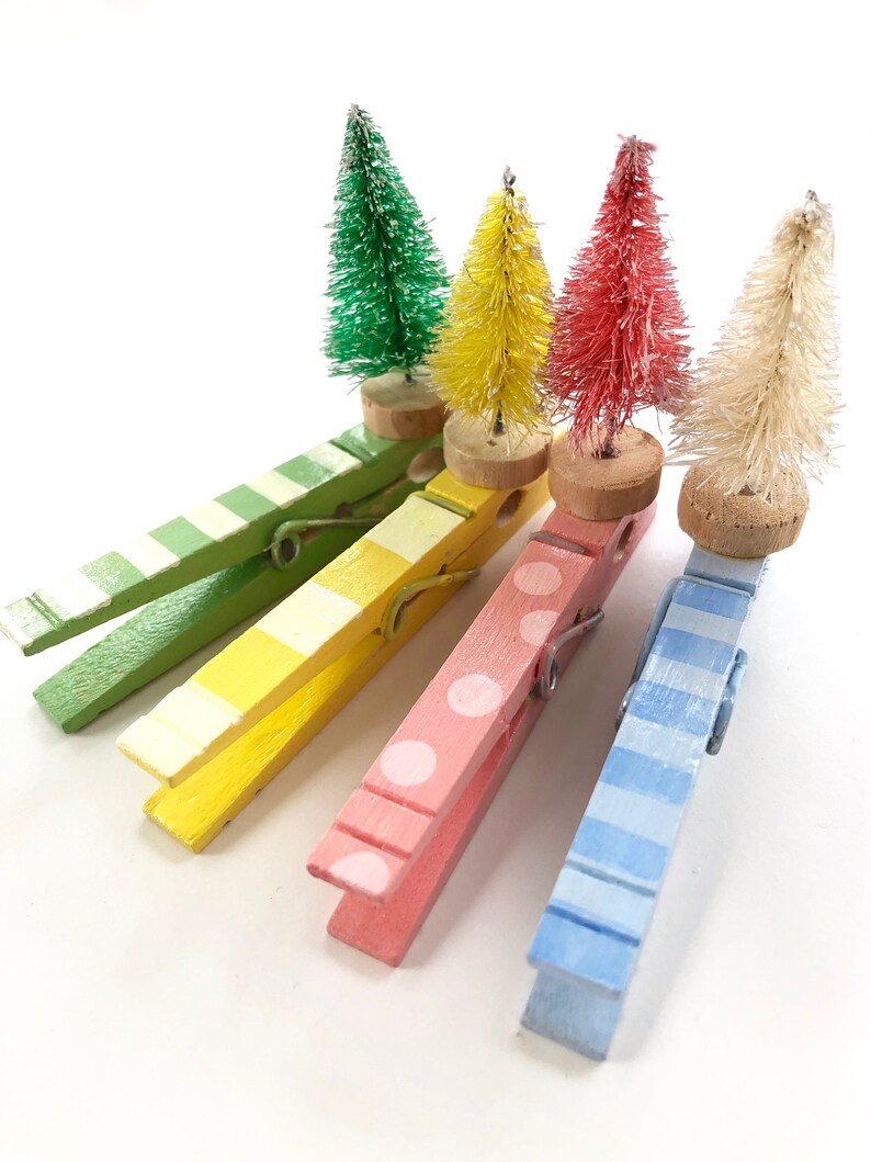 CHRISTMAS TREE Clothespin Frosted Sisal Bottlebrush Tree Gift - Etsy