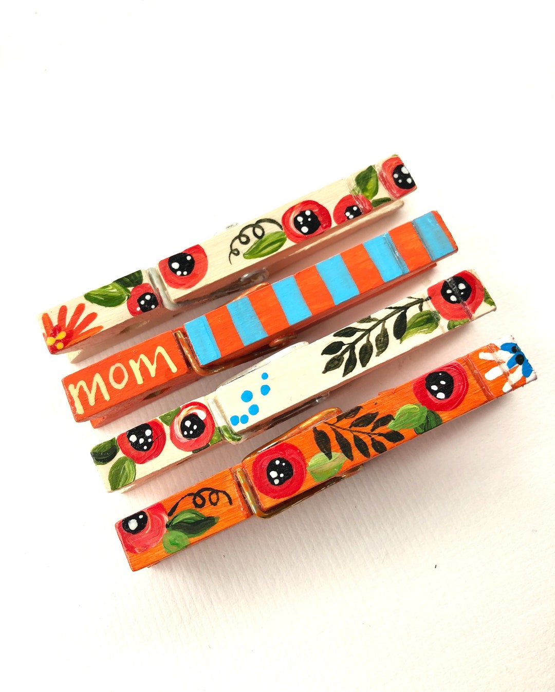 MOM CLOTHESPINS Floral Clothespins Hand Painted Magnets Mother's Day ...