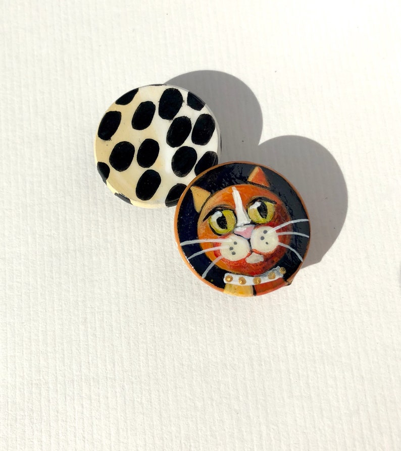 CAT MAGNETS Hand Painted Magnet Set Orange Tabby Cat Green | Etsy
