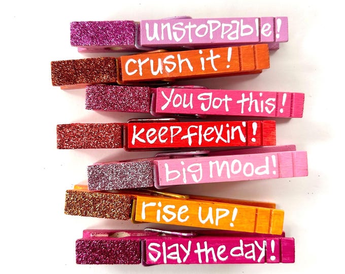 Hand Painted Glitter Clothespin Magnets: Cheer & Spirit Clips - Set of ...
