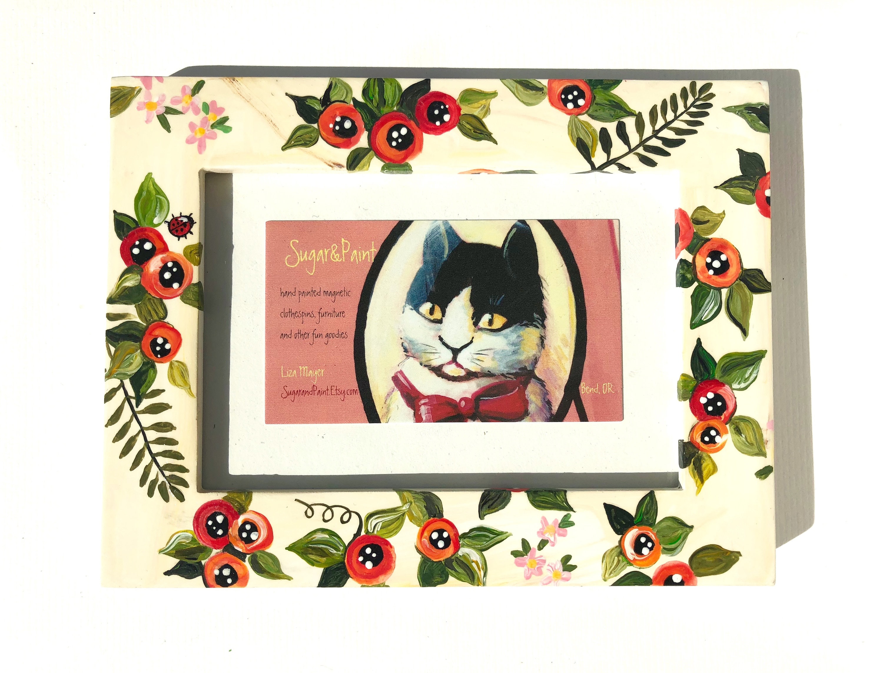 FLOWER PICTURE FRAME 3 1/2x5 Hand Painted White Orange Pink | Etsy