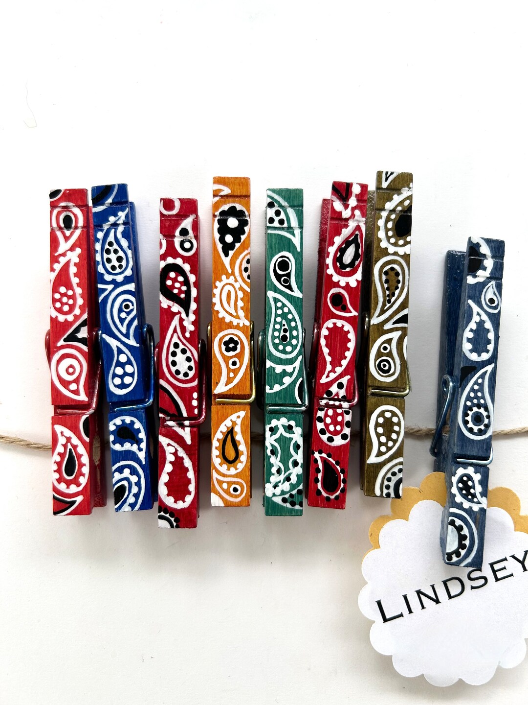 Paisley Bandana Clothespin Hand Painted Clothespin Magnet Wild West ...