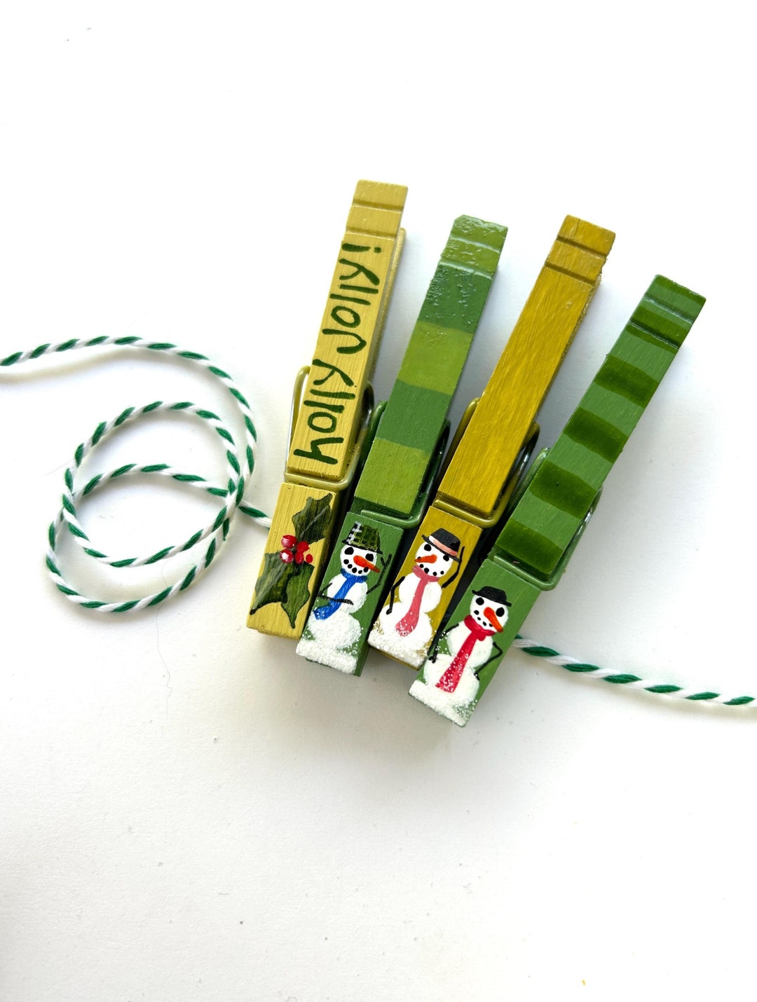Christmas Clothespins Hand Painted Clothespin Magnet Snowman Holly ...