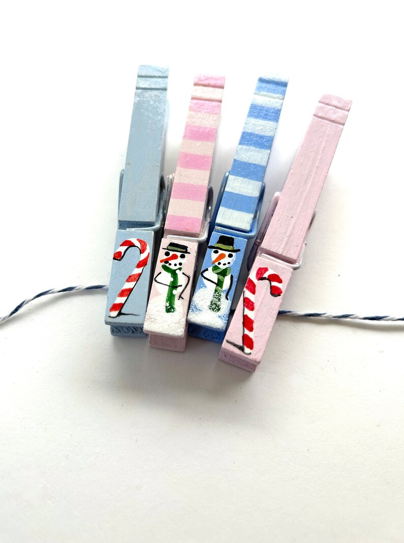 Snowman and Candy Cane Clothespin Hand Painted Magnetic Clothespins ...