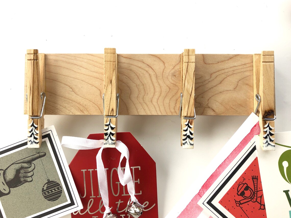 Winter Trees Clothespin Rack Painted Wooden Organizer Rack | Etsy