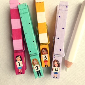 NUMBERED Classroom Clothespins Students Girls Hand Painted Magnets ...