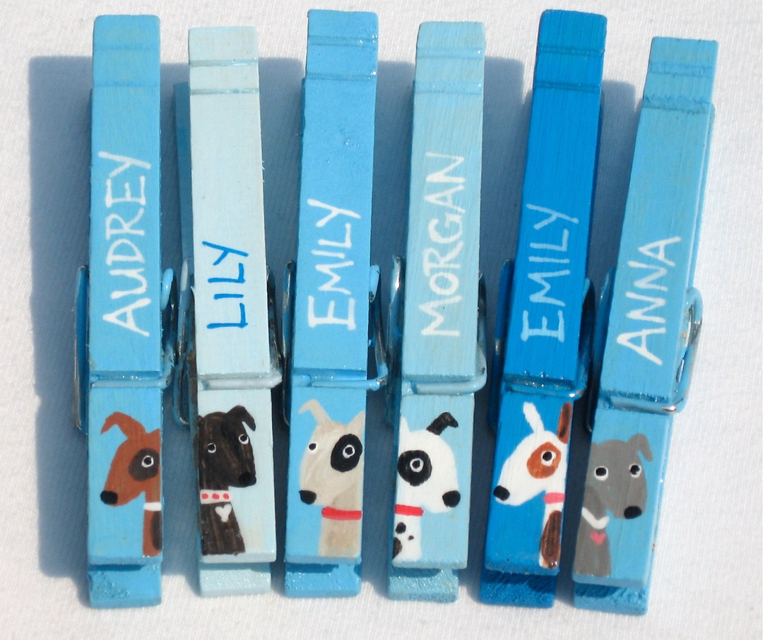 DOG PARTY FAVOR 6 Hand Painted Clothespin Magnets Personalized Favors ...
