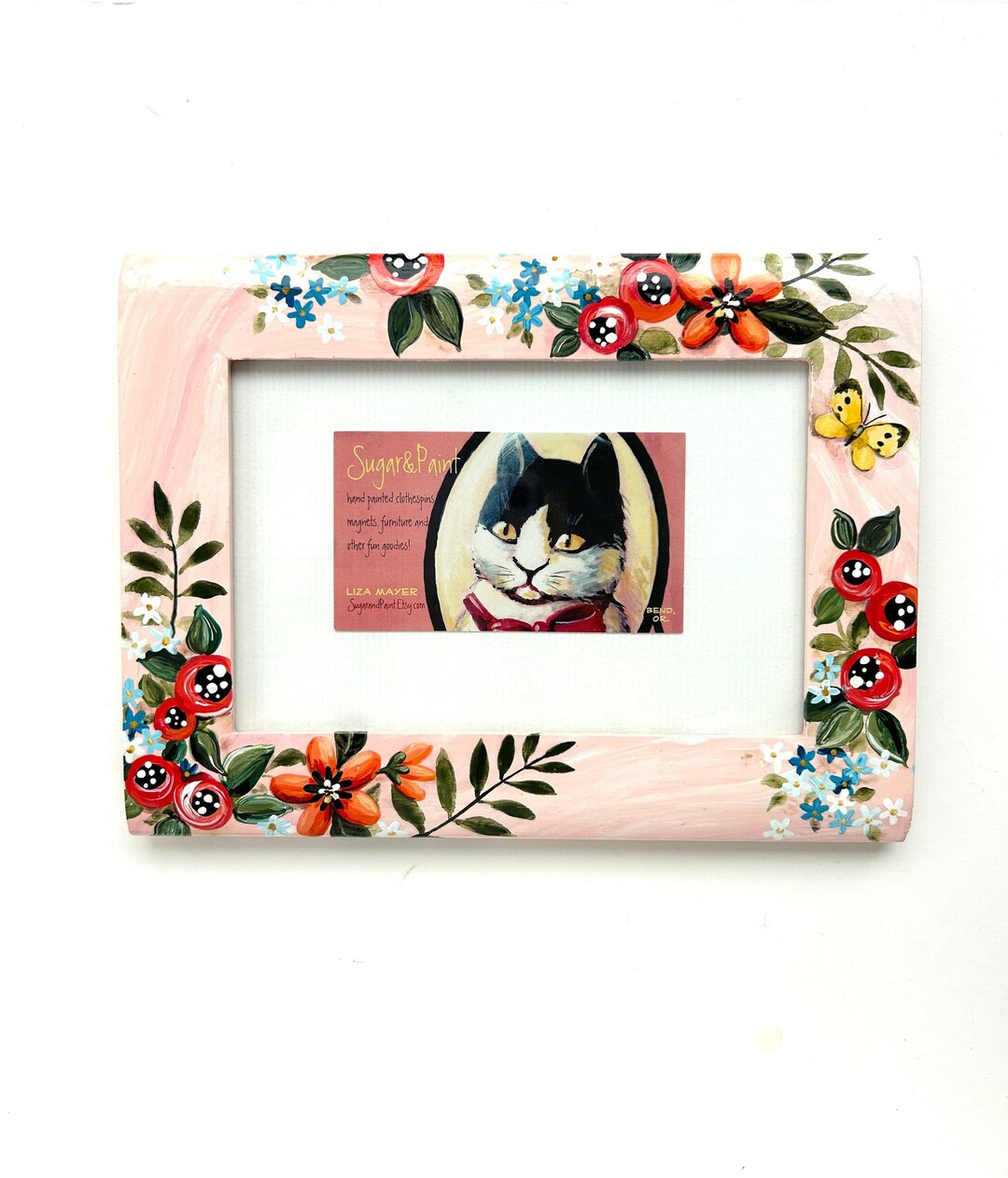 FLORAL PICTURE FRAME Hand Painted Picture Frame Flowers and Butterfly ...
