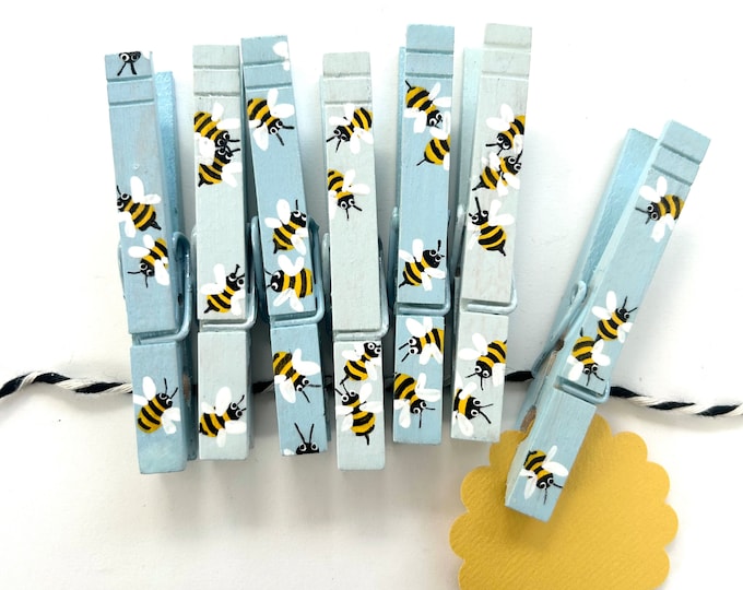 HONEY BEE CLOTHESPINS Hand Painted Magnetic Clothespins Bees Chip Clips ...