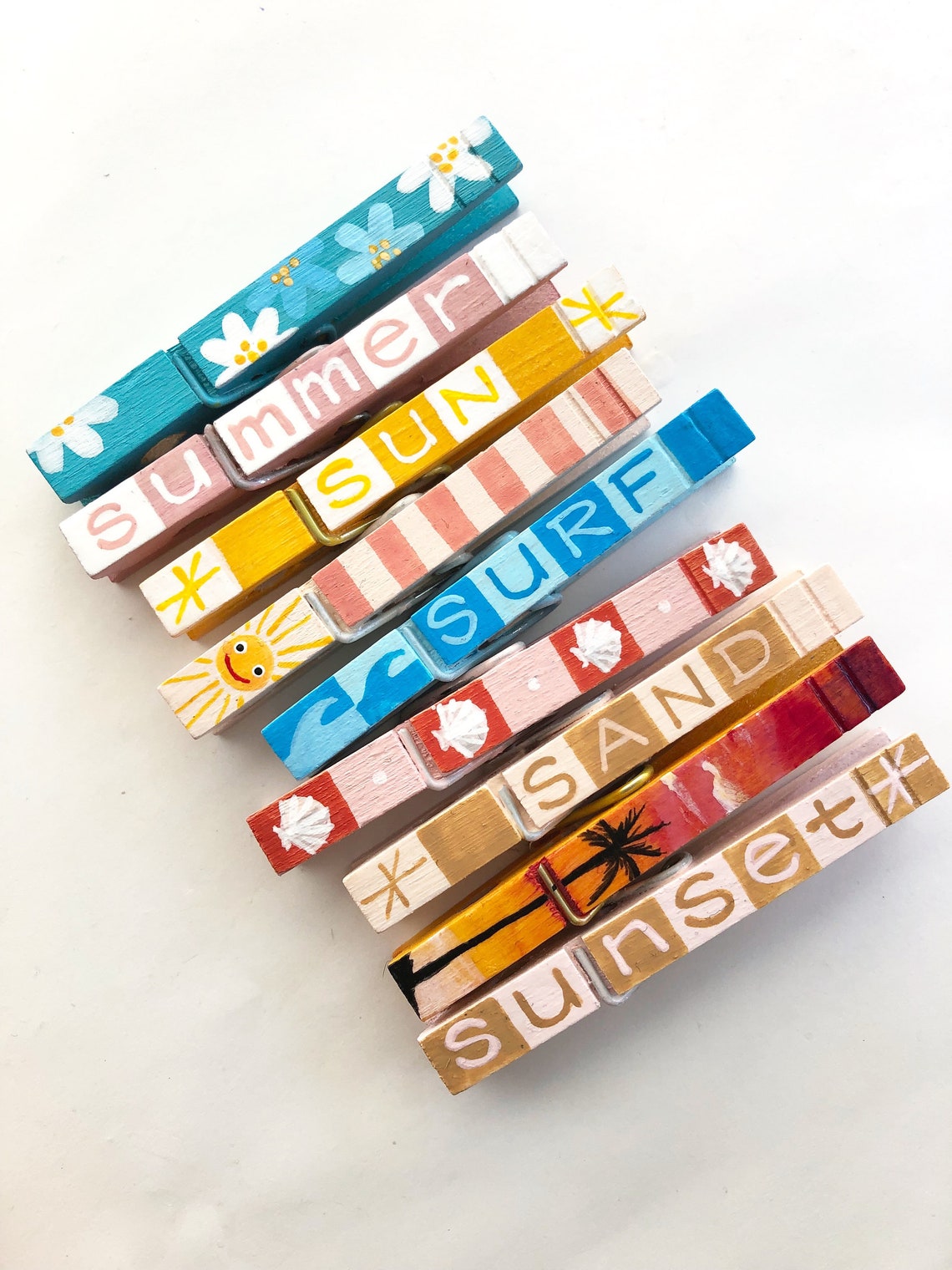 SUMMER CLOTHESPIN Magnet Hand Painted Clothespin Sun Sand Surf - Etsy