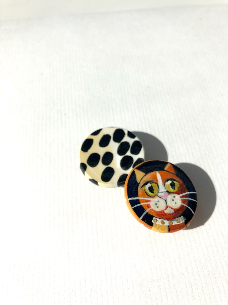 CAT MAGNETS Hand Painted Magnet Set Orange Tabby Cat Green | Etsy
