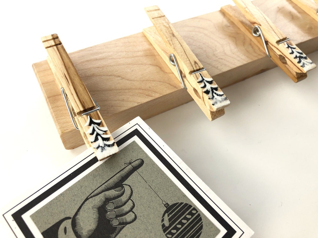 Winter Trees Clothespin Rack Painted Wooden Organizer Rack Card Holder ...
