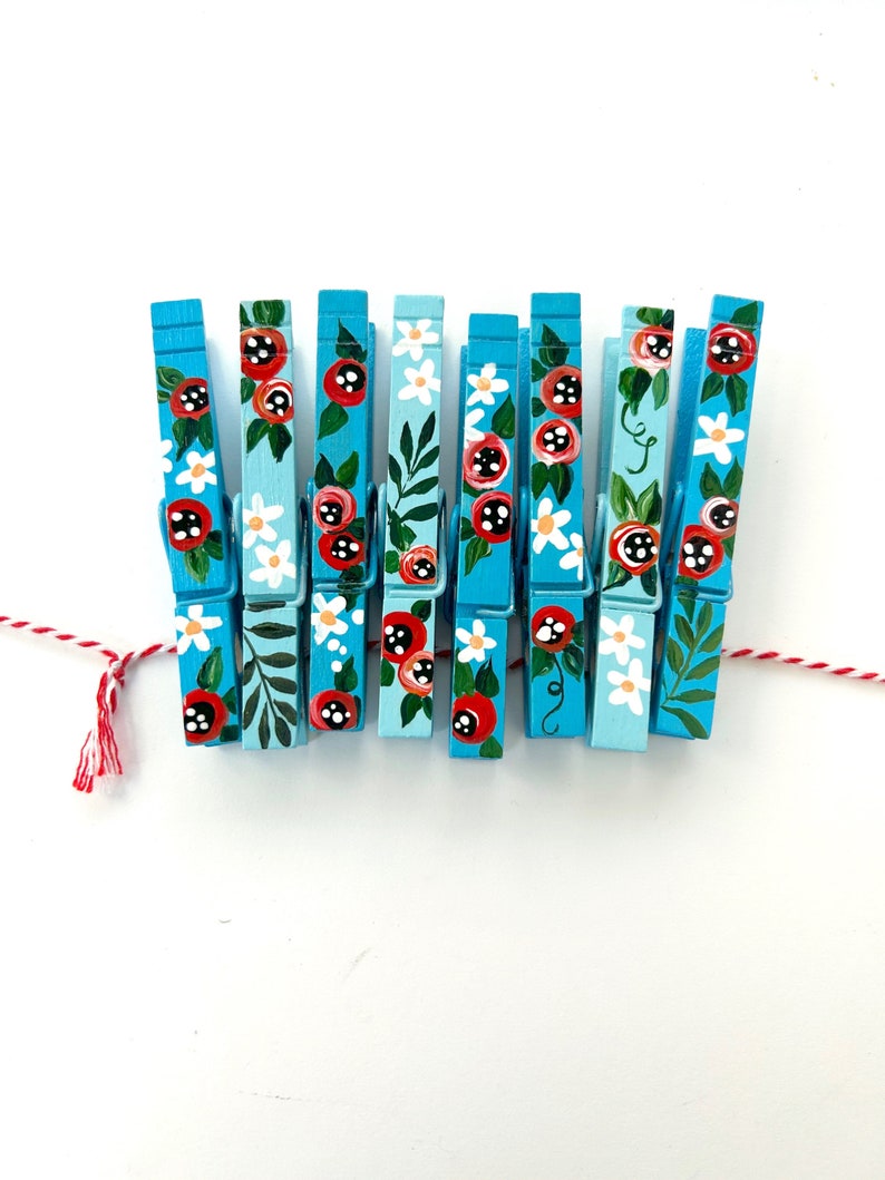 FLOWER CLOTHESPINS Blue Floral Magnets Hand Painted Chip Clip - Etsy