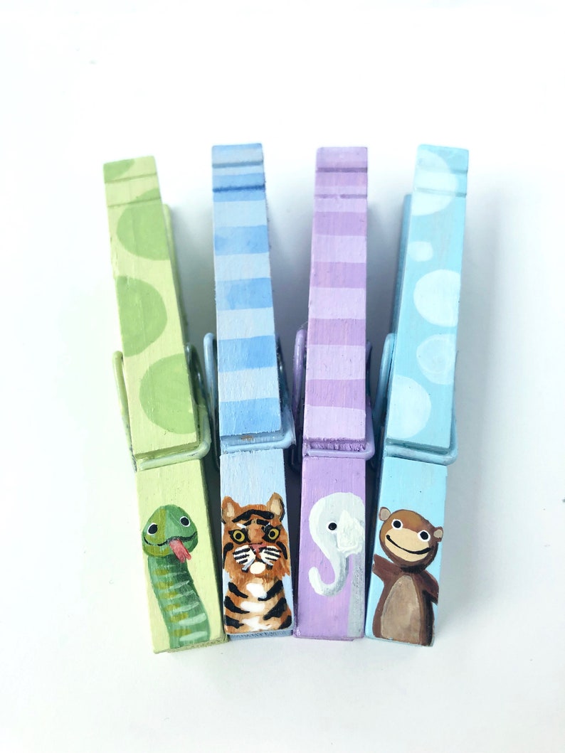 Hand Painted Jungle Animal Clothespin Magnets: Desk Organizer Set - Etsy