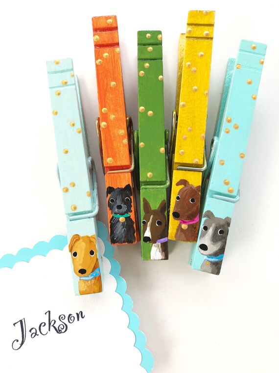 DOG CLOTHESPINS Wooden Clothespin Dog Party Favor Yellow Lab | Etsy