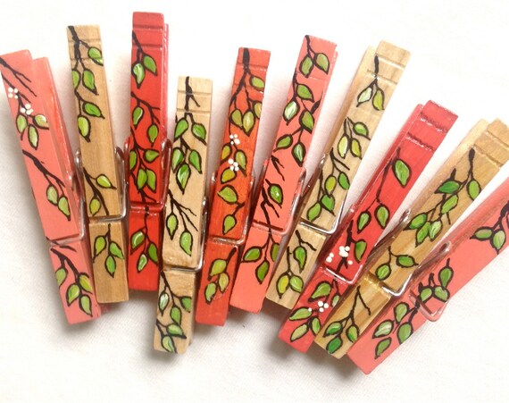 CHERRY BLOSSOM CLOTHESPIN Magnets Hand Painted Salmon Pink | Etsy