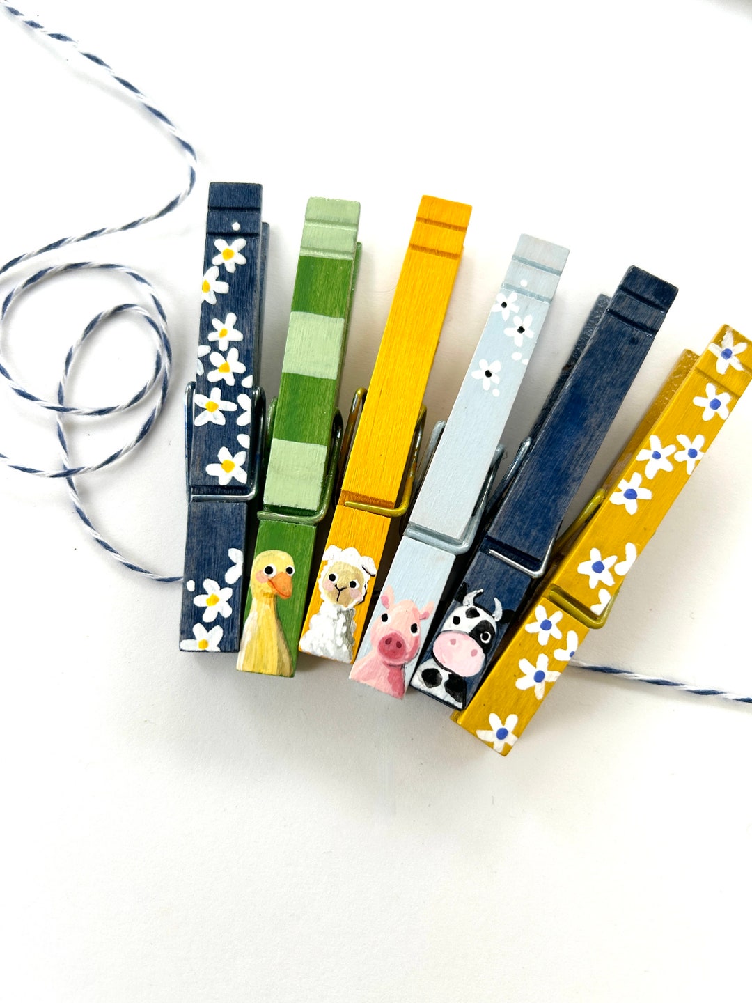 Farm Animal Clothespins Painted Clothespin Magnets Cow Pig Sheep Duck ...