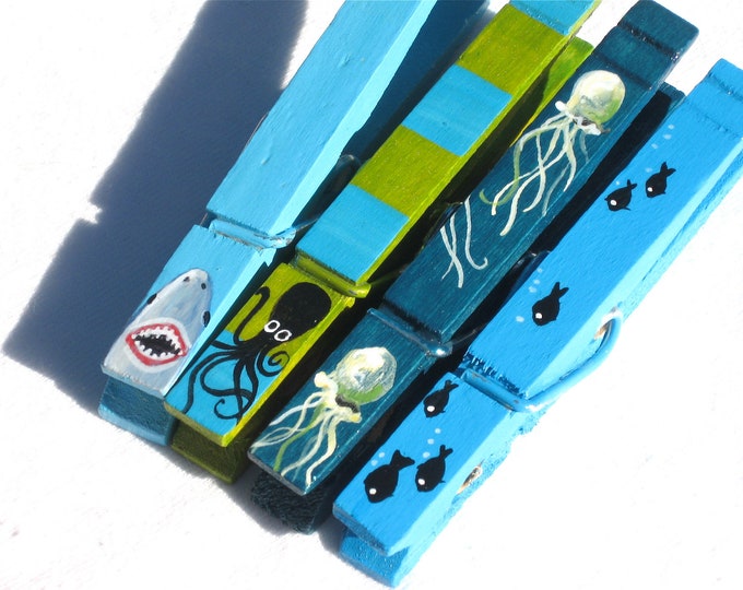 Sea Creatures Hand Painted Clothespin Magnet Set - Etsy