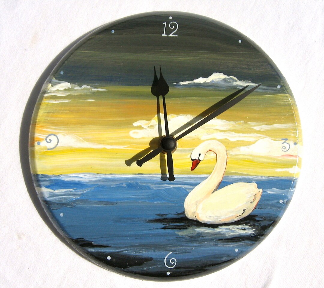 SWAN CLOCK Hand Painted Clock Swan Decor Nursery Decor Baby Gift Girls ...